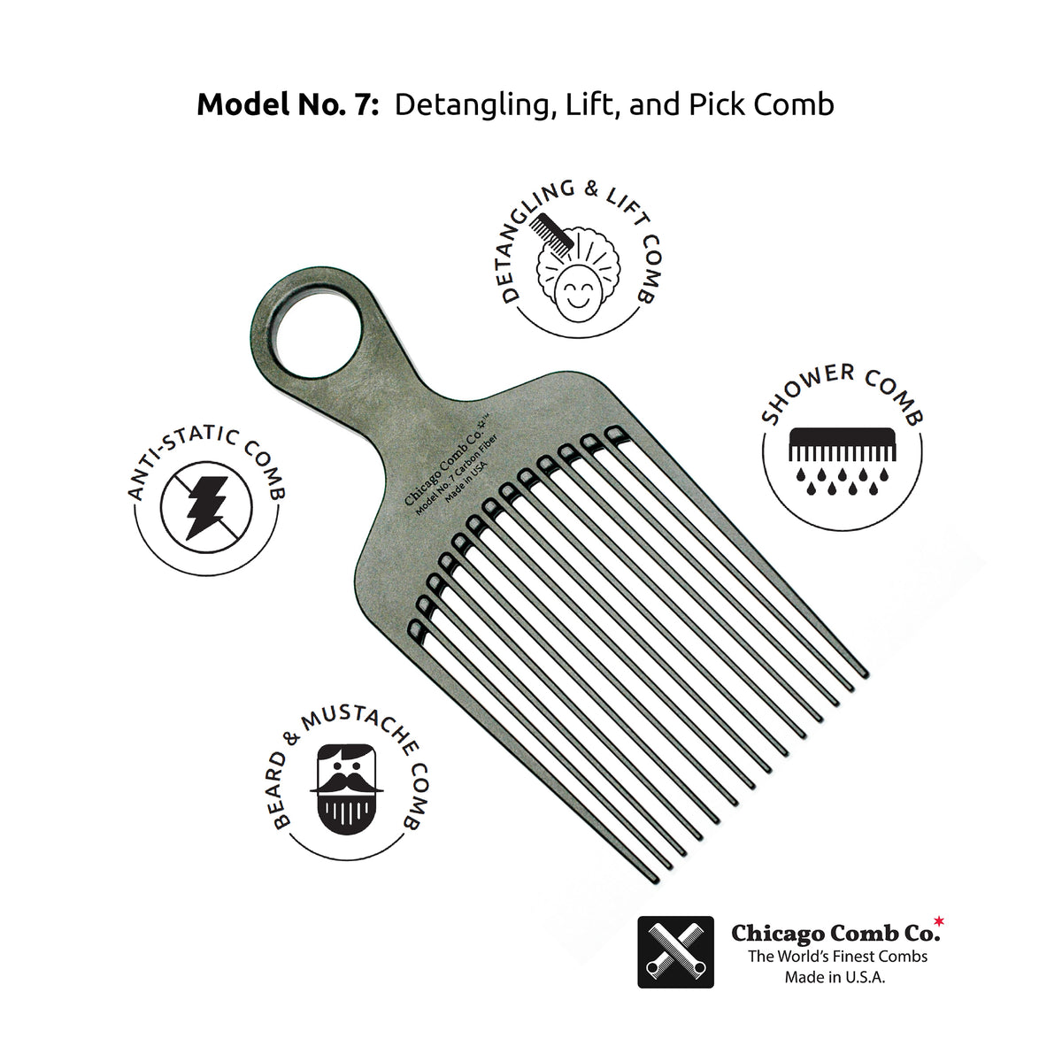 Chicago Comb - Model No. 07 - Carbon Fiber Pick Comb – BLK LAB